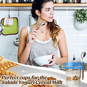 Irenare 10 Pack 10 oz Overnight Oats Containers with Lids and Spoons, Glass Airtight Oatmeal Overnight Oat Jars with Measurement Marks Airtight Jars for Milk Cereal Fruit (Blue)