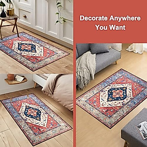 Syhimity Boho Area Rug 2x3 Small Entryway Rug Accent Rug Non-Slip Washable Low-Pile Floor Carpet for Indoor Front Door Kitchen Bathroom