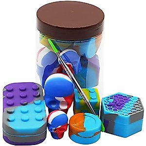 Vitakiwi 3ml 7ml 9ml 15ml Wax Skull 26ml Honeybee Silicone Concentrate Containers 6+1 Multi Compartment Storage Oil Jars with Carving Tool (6PCS)