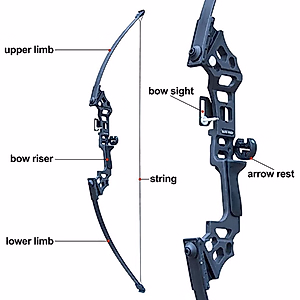 BZTANG 51" Bow and Arrow for Adults Archery Recurve Bow Takedown Straight Bow Hunting Longbow with Arrows Quiver Metal Riser Right Hand for Target Shooting Practice (40LBS, Black)