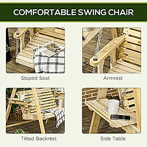 Outsunny 2-Seat Porch Swing Loveseat with Stand and Side Tables, Wooden Patio Swing Chair, for Garden, Poolside, Backyard