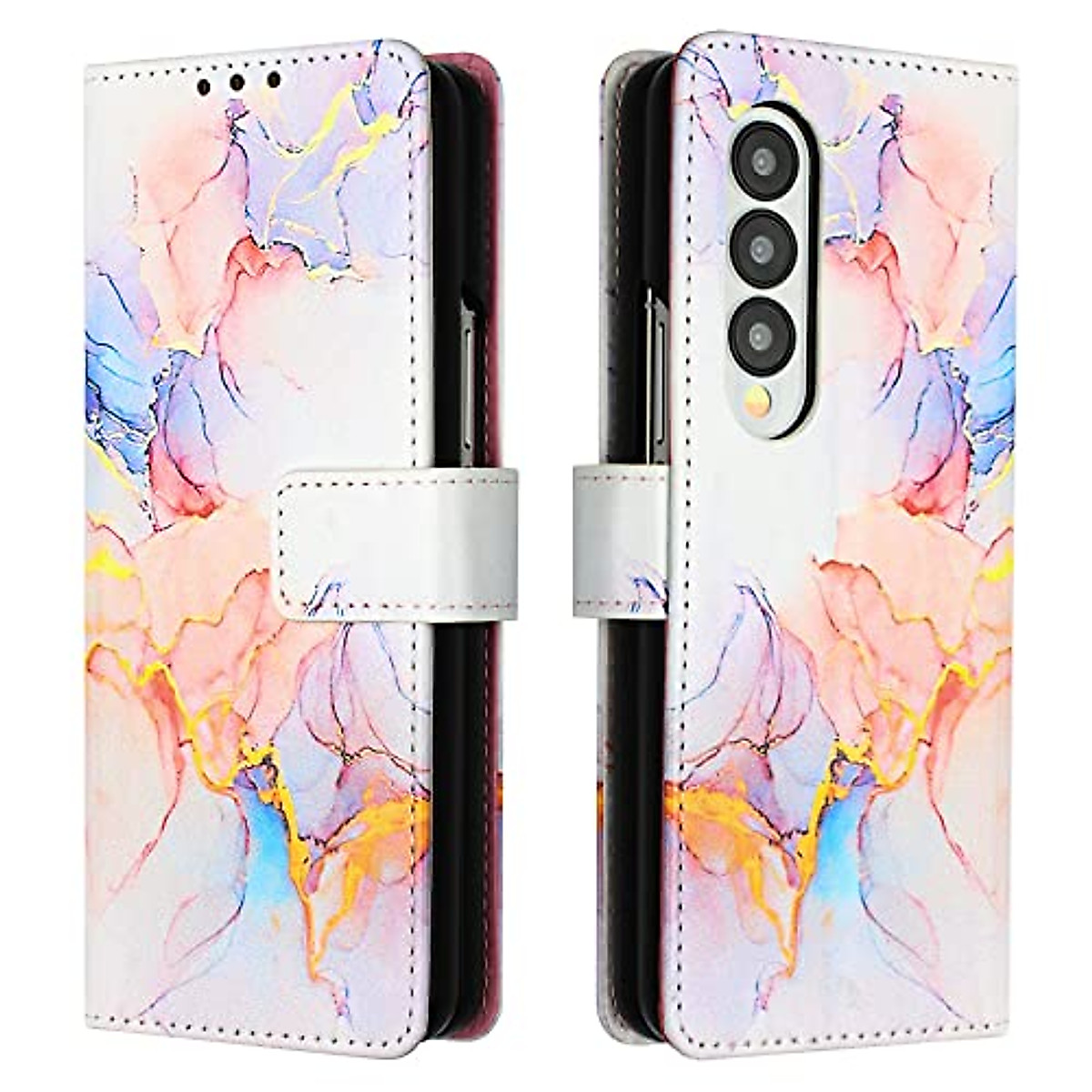 ONV Wallet Case for Samsung Galaxy Z Fold 3 5G- Premium Marble Painted Leather Flip Case Stand Card Slot Magnet with Silicone Shell Flip Cover for Samsung Galaxy Z Fold 3 5G[Marble] -White