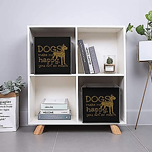 Dogs Make Me Happy PU Leather Collapsible Storage Bins Canvas Cube Organizer Basket with Handles