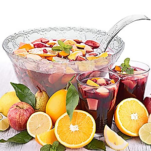 Plastic Punch Bowl with Ladle – Clear Punch Plastic Bowls – BPA Free Recyclable Punch Set of Bowl and 5 oz. Ladle – Embroidered Punch Bowl with Serving Ladle for Parties