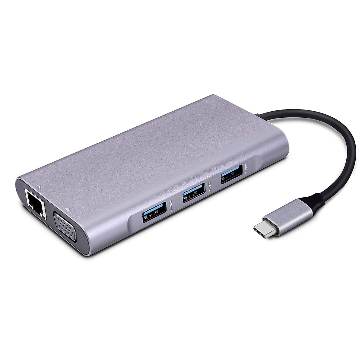 USB C Hub 10 in 1 Type C Hub with Ethernet, 4K USB C to HDMI, VGA, PD Power Delivery, 3 USB 3.0 Ports, USB C to 3.5mm, SD/TF Cards Reader for MacBook/Pro/Air and Type C Windows Laptops