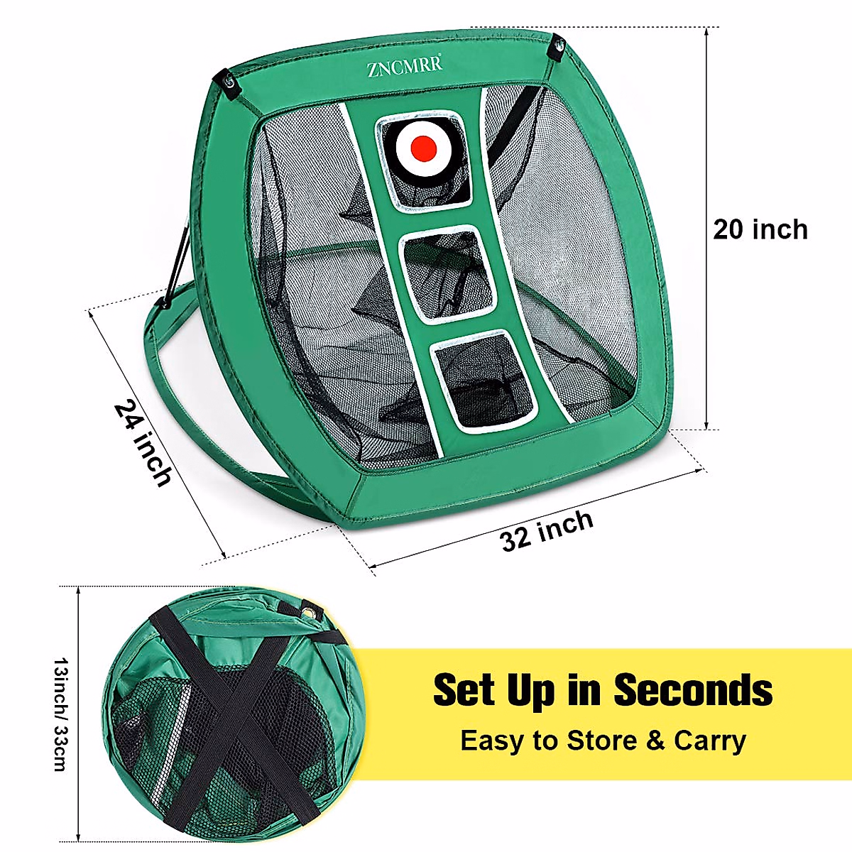 Pop Up Golf Chipping Net, Indoor/Outdoor Golfing Target Net Collapsible Portable Golf Hitting Net with 15 Training Balls and 2 Hitting Mats for Backyard Driving and Swing