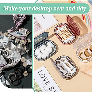 Kigley 4 Pcs Hair Tie Container Small Portable Travel Cotton Swab Holder Flosser Dispenser with Lid Plastic Box Beads Storage Containers for Small Items, 3.94 x 2.76 Inch (Pink, Blue, White, Gray)