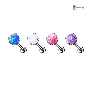 Pierced Owl 16-20GA G23 Implant Grade Titanium Threadless Push-in Prong Set Synthetic Opal Barbell Stud (White, 18GA / 3mm Ball)