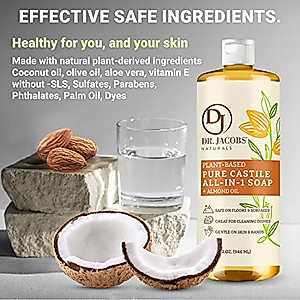 Dr. Jacobs Naturals All-Purpose Castile Cleaner - Natural, sulfate-free, and plant-based formula for safe and effective cleaning of household surfaces, floors and appliances. All-in-one soap (Almond Honey)