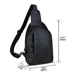IVTG Genuine Leather Sling Bag for Women Sling Backpack Chest Shoulder Hiking Daypack Vintage Handmade Casual Crossbody Purse (Darkgrey)