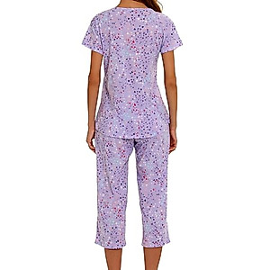 ENJOYNIGHT Women's Cute Sleepwear Tops with Capri Pants Pajama Sets Cotton Pj Set for Women(2X-Large,PU) Purple