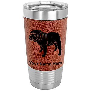 LaserGram 20oz Vacuum Insulated Tumbler Mug, Bulldog Dog, Personalized Engraving Included (Faux Leather, Basketball Style)