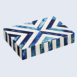 Handicrafts Home Handmade Chevron Pattern Decorative Box - Storage Organizer, Decor Centrepiece, Memory Keepsakes, Home Decor - Boho Style Treasure Box, Multipurpose Gift - Blue, 8x5x1.5