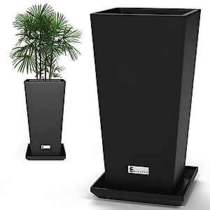 Elevens Outdoor Planter Larger Flower Pots Indoor Taper Garden V-Shape Tall Planters 27 inches Garden Pots Planter - Black（2 Packs）