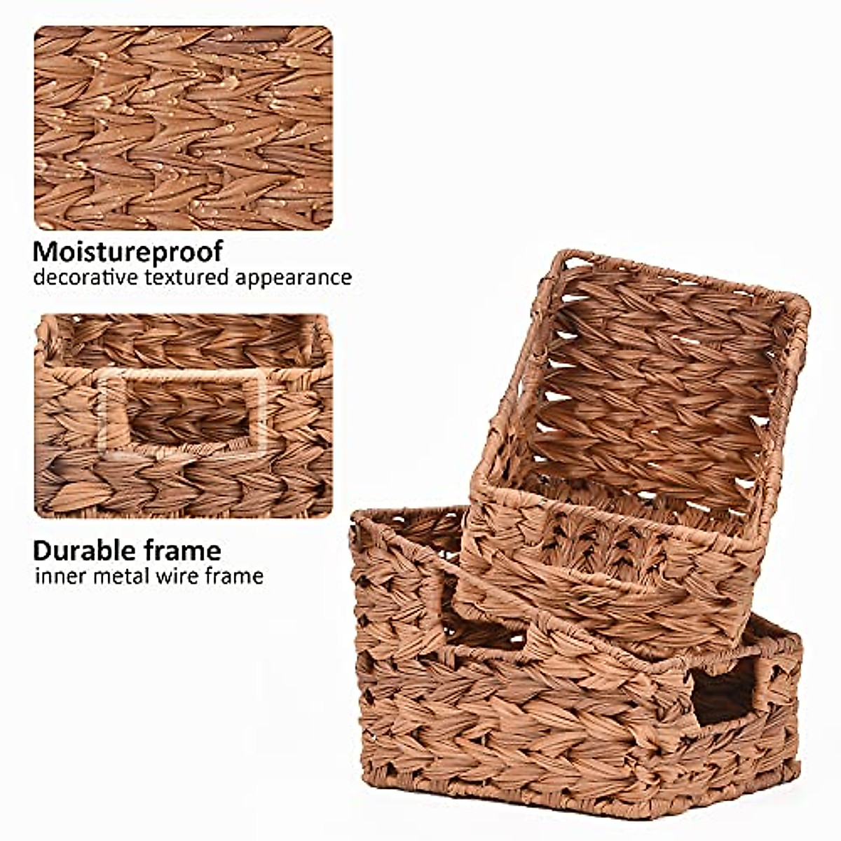 GRANNY SAYS Wicker Storage Baskets for Shelves, Trapezoid Woven Basket with Handles, Waterproof Storage Wicker Baskets for Organizing Pantry Kitchen Cabinet, Caramel Orange, 2-Pack