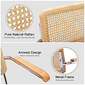 Zibeths Olive Green Dining Chairs, Cane Back Side Chairs with Armrest, Cesca Dining Chairs Set of 2, Velvet Upholstered and Chrome Legs for Dining Room, Living Room, Kitchen