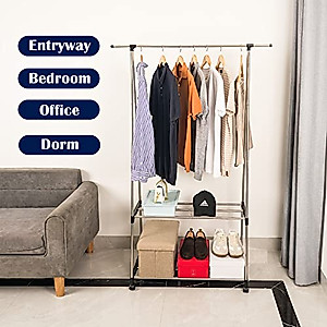 Anmerl Small Clothes Rack - Portable Rolling Clothes Rack with Shoe Rack - Multipurpose Clothes Rack for Bedroom Laundry Room Office - Stainless Steel Poles and Plastic Parts for Easy Assembly