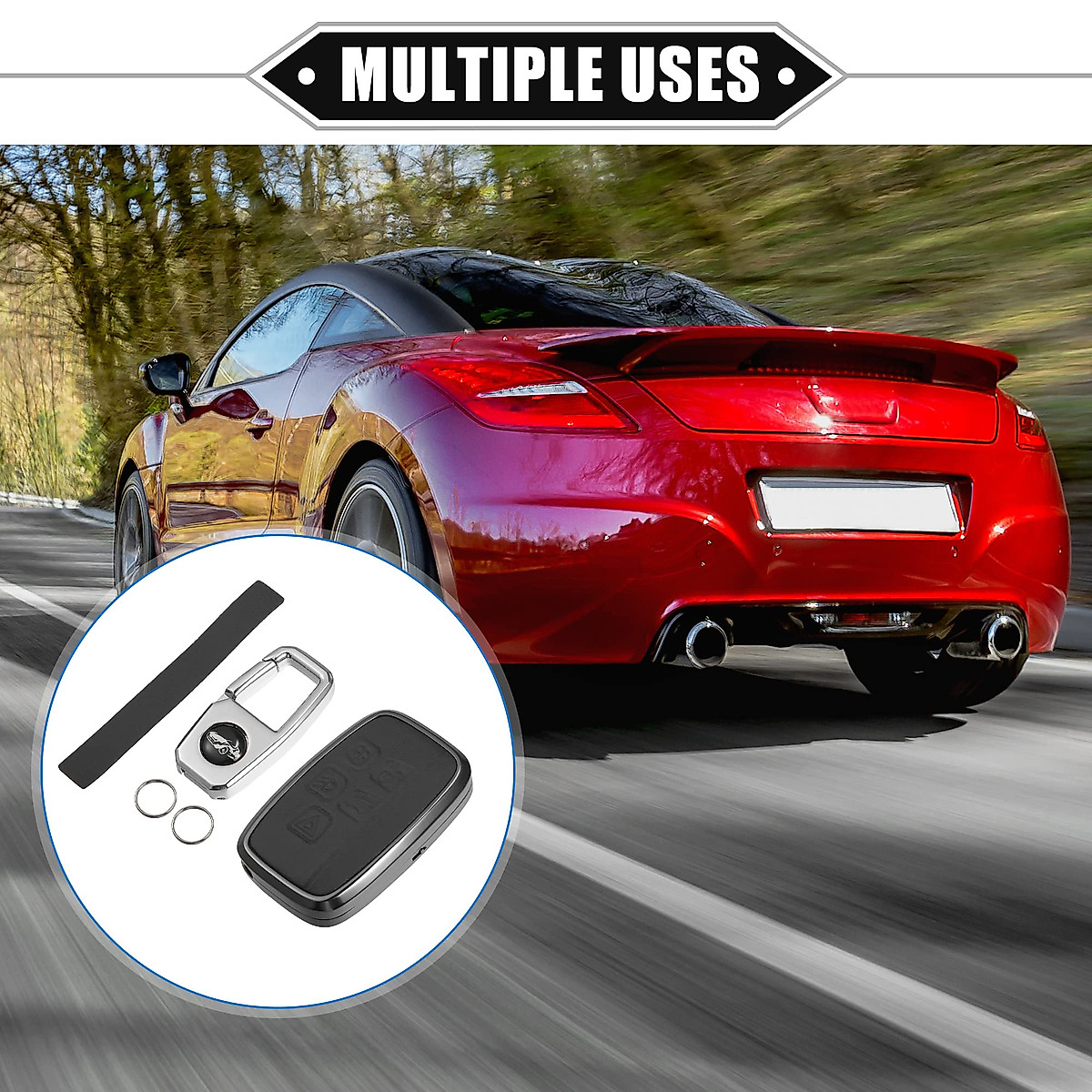 VekAuto Car Smart Key Fob Case Kit Compatible for Jaguar F-Type, Protective Faux Leather Black Keyless Entry Remote Cover with Key Chain