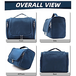 Buruis Large Capacity Toiletry Bag for Women and Men, Hanging Toiletry Organizer Cosmetics Makeup Bag, Water-resistant Dopp kit Shaving Bag for Full Sized Toiletries, Travel Essentials (Blue)