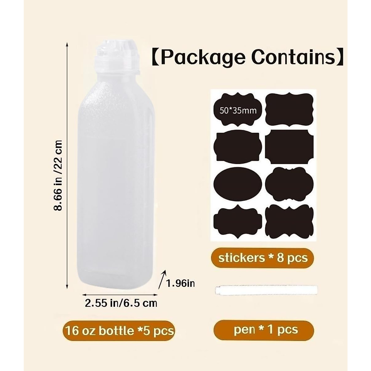 ANNICEE Condiment Squeeze Bottles 16 Oz 5 Pack with Flip Top Cap, BPA-free Sauce Squirt Bottles For Oil,Ketchup,Water,BBQ-Condiment Set of 5 with 8 Labels and1 pen (16-oz-Bottles-5)