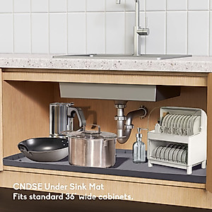 CNDSE Under Sink Mats for Kitchen Waterproof，Under Kitchen Sink Mat with Drain Holes，Thickened Non-slip Silicone Under Sink Mat ，Under Sink Liner for Kitchen and Bathroom Sink Cabinets 34''x22'', Grey