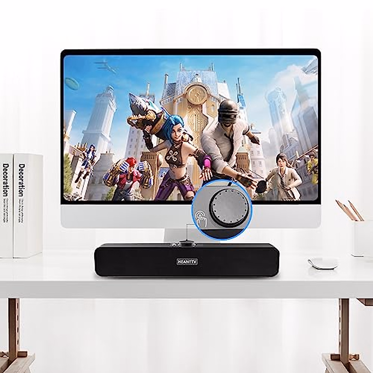 Computer PC Speakers, Bluetooth Sound bar Monitor Speakers, Wired USB-Powered, Great Stereo Sound, Volume Control Knob, USB Desktop Speaker for Monitor, Tablets, Laptop, Tablets, Ps5, Smartphone