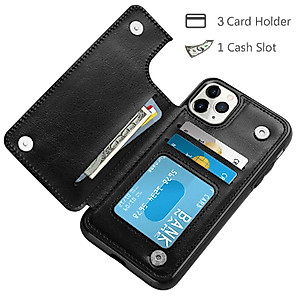 HianDier Wallet Case for iPhone 11 Pro Max Case Slim Protective Case with Credit Card Slot Holder Flip Folio Soft PU Leather Magnetic Closure Cover for 2019 iPhone 11 Pro Max 6.5 Inches, Black