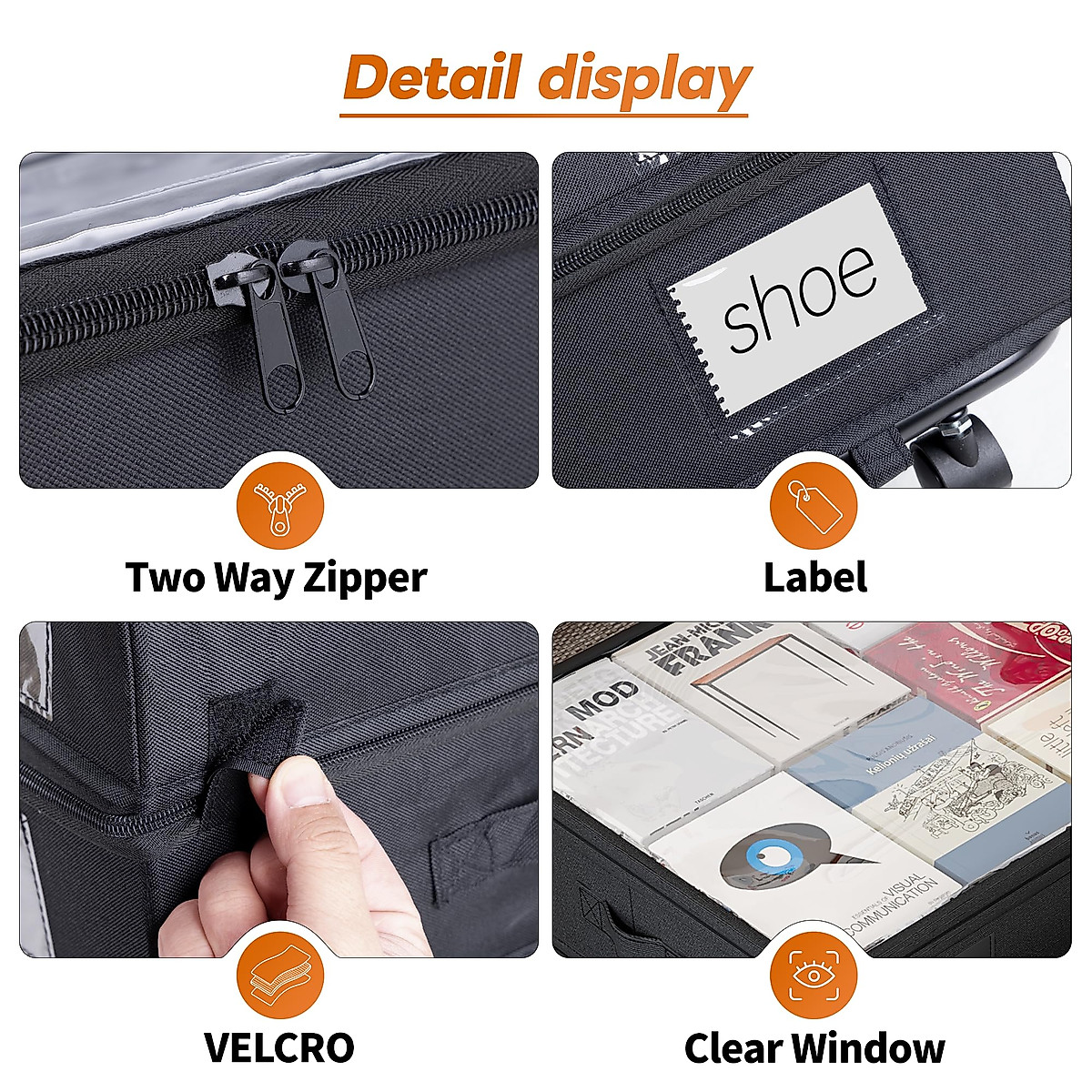 EnHomee Under Bed Storage with Wheels Underbed Storage with Wheels Under Bed Storage Containers with Clear Windows 134 QT Double Layer Large Capacity Under Bed Storage with Sturdy Handle (Black 2Pcs