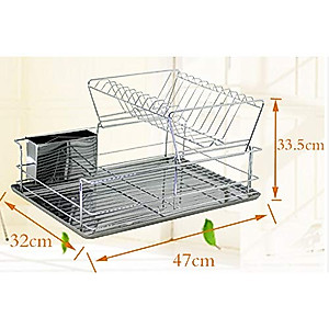 SDGH Stainless Steel Bowl Drain Rack - Double-Layer Tableware Storage Rack 47*33.5*32cm