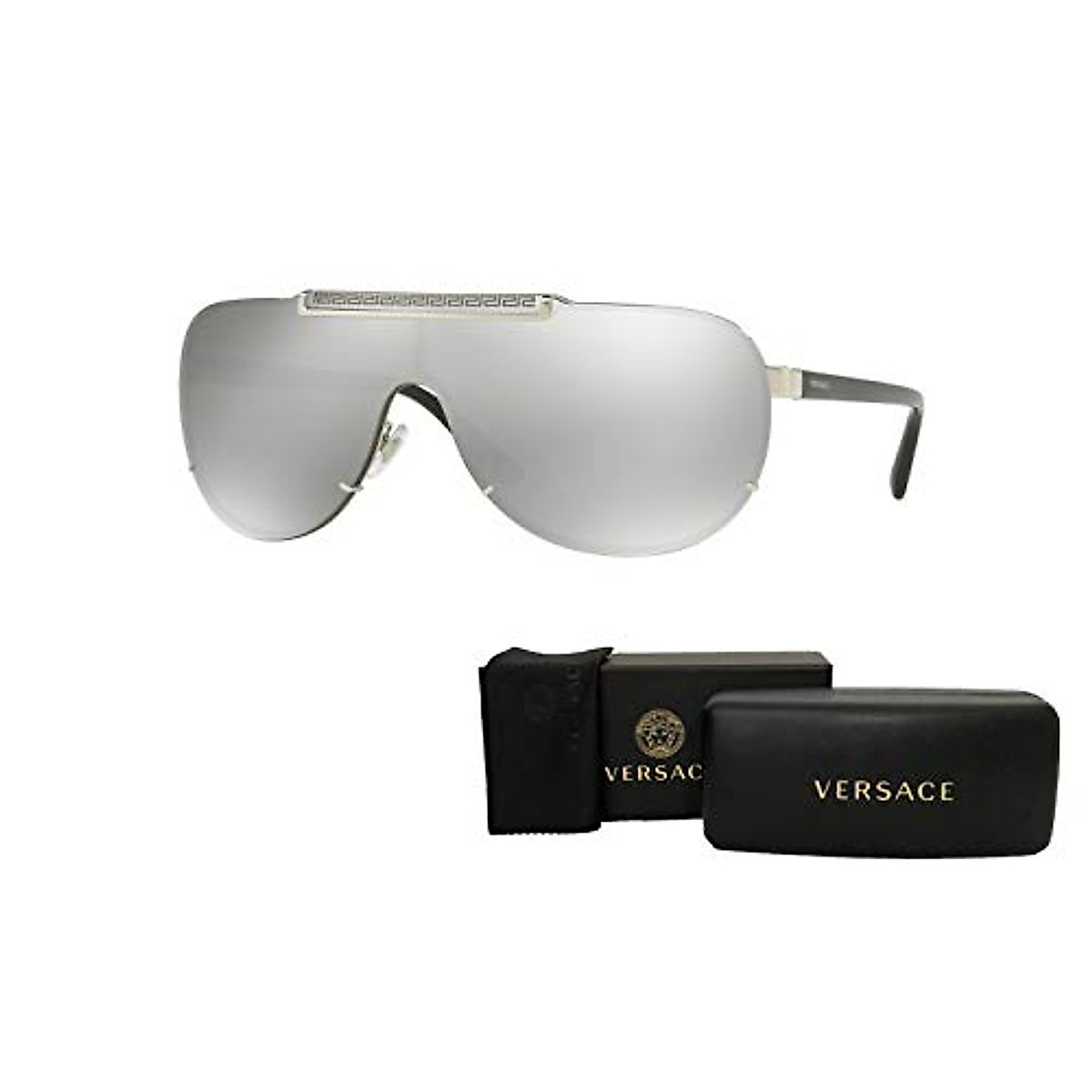 Versace VE2140 10006G 40M Silver/Light Grey Mirror Silver Pilot Sunglasses For Men For Women + BUNDLE with Designer iWear Eyewear Kit