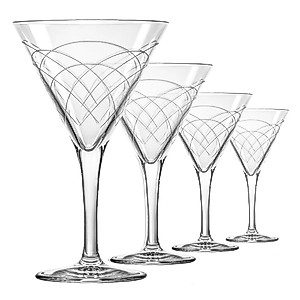 Rolf Glass Mid-Century Modern Martini Cocktail Glass | Stemmed 7.5 oz. Martini Glasses | Lead-Free Glass | Diamond-Wheel Engraved Cocktail Glasses | Designed and engraved in the US (Set of 4)