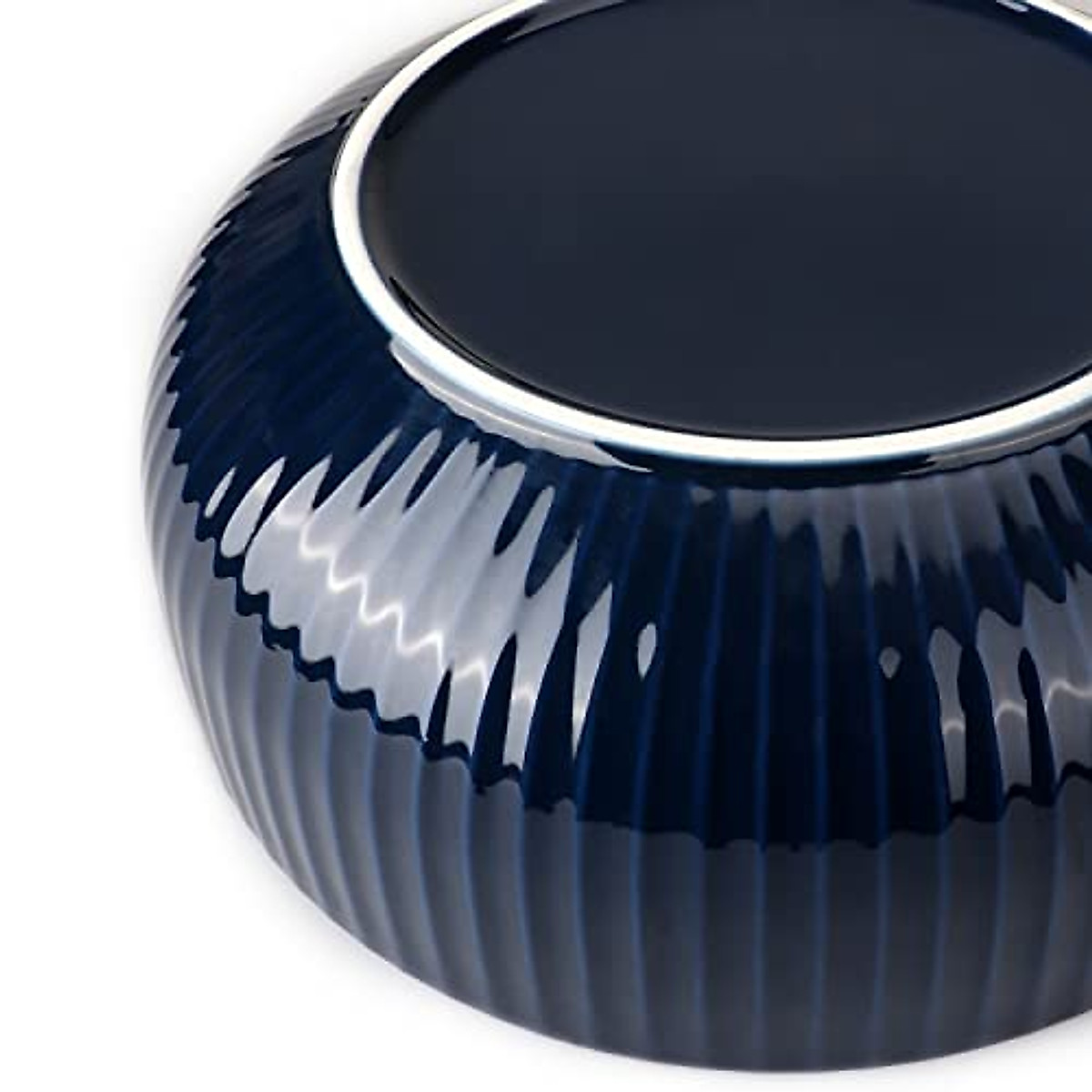 UUEMB Extra Large Salad Bowl, 2800ml Ceramic Fruit Bowl, Stylish Navy Blue Bowl Round Vertical Stripe, Soup Bowl, Serving Bowl for Salad, Fruit, Noodle, Soup(23.5x8.8cm, 95oz)