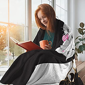 Cute Blanket Flannel Fleece Throw Blankets Hello Cat Throw Blanket Cartoon Blanket for Bed & Sofa 60"X50"