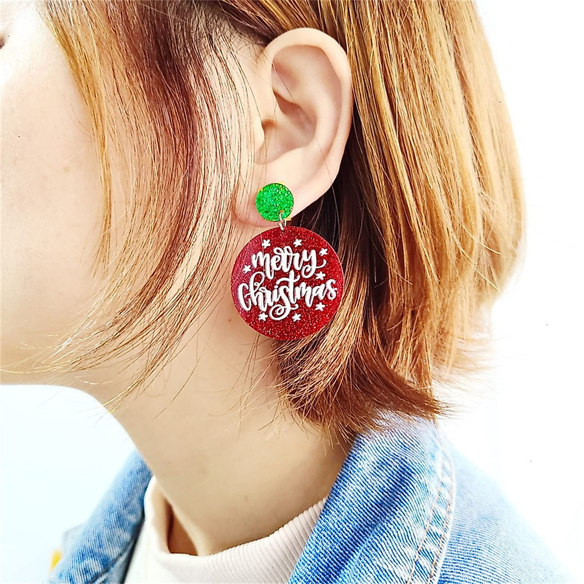 Dreuyet Christmas Earrings, Fun Christmas Dangle Earrings for Women Xmas Rainbow Christmas Tree Acrylic Drop Dangle Earrings Holiday Jewelry Gift (Red Merry Christmas)