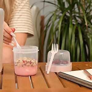 Osier Blanc 4 Pack On The Go 21.9 oz Breakfast Cups with Lids and Spoon, Reusable Cereal Yogurt Cup with Topping Plastic Overnight Oats Container for Granola Oatmeal (21.9 oz - 4 Colors Set)