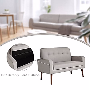 Sepnine 50" Modern Linen/Velvet Fabric Loveseat Sofa,Office Couch for Small Space, Living Room Soft Futon,Small Love Seats Couch for Bedroom (Linen-Beige Grey)