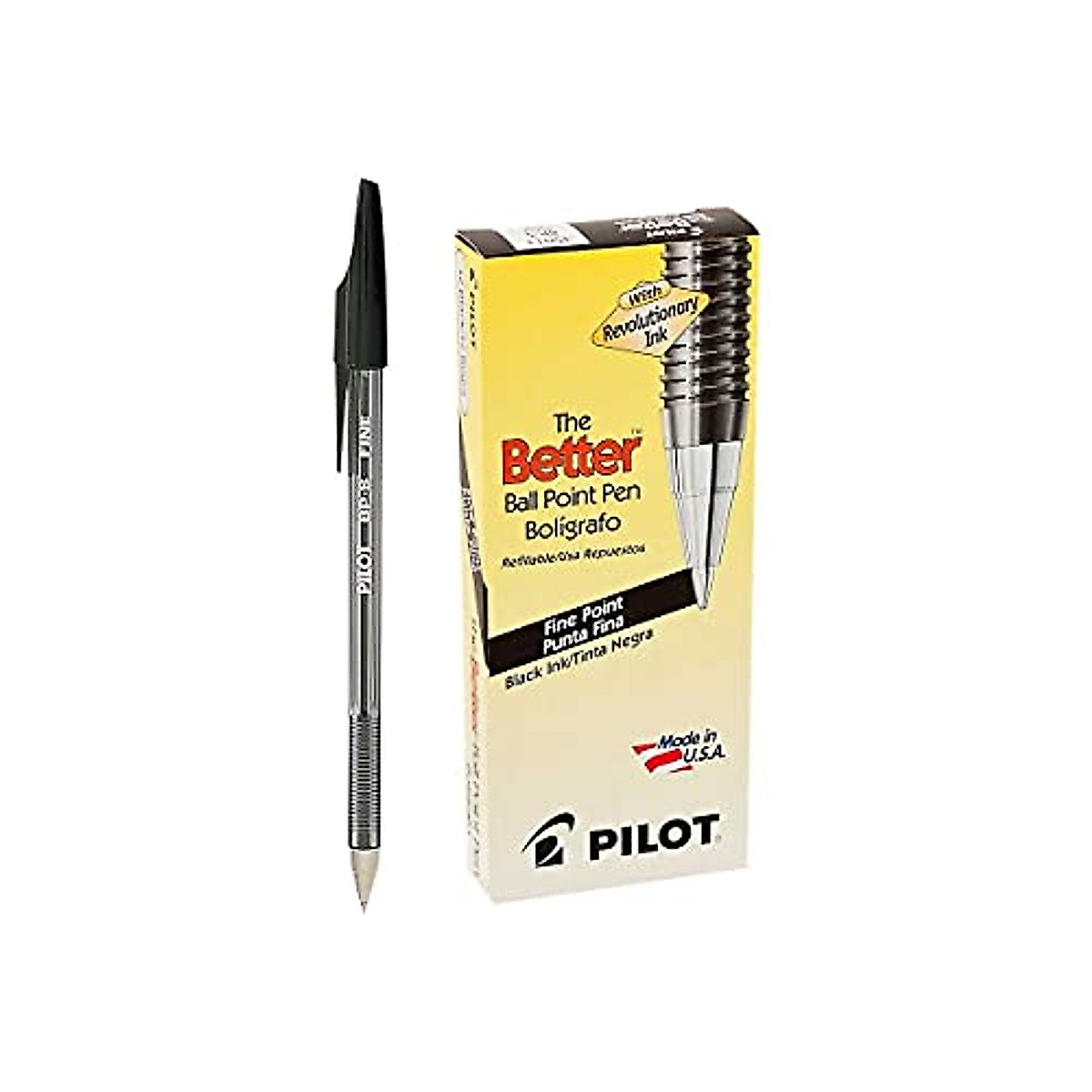 Pilot Better Ball Point Stick Pen, Black Ink.7mm, Dozen
