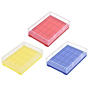 uxcell Centrifuge Tube Rack Storage Box, 96-Well 5.5mm Hole Dia Polypropylene Holder for 0.2ml Microcentrifuge Tubes Vials Samples, Blue Yellow Red 3in1 Set