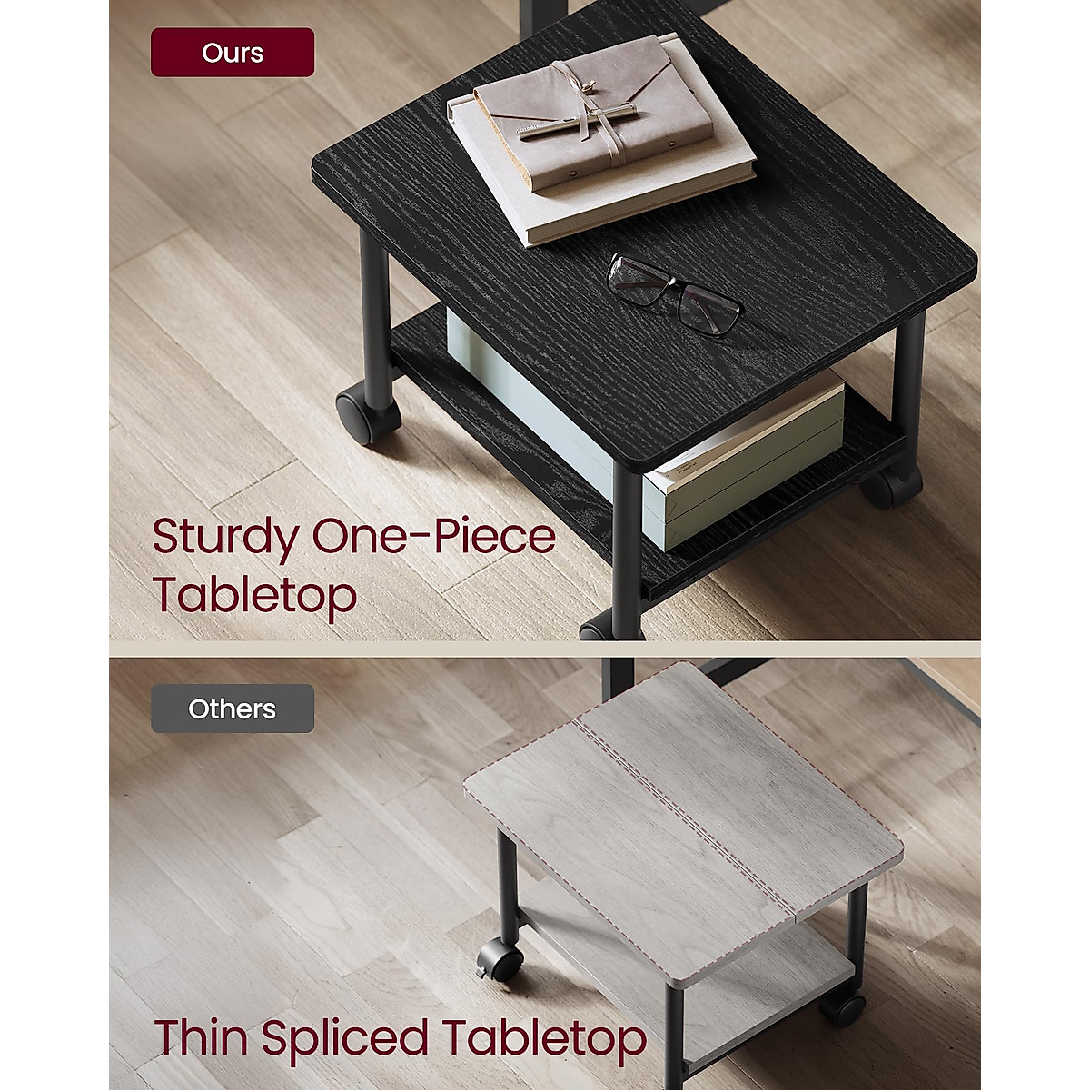 VASAGLE Industrial Under Desk Printer Stand, 2-Tier Mobile Machine Cart with Shelf, Heavy Duty Storage Rack for Office and Home, Black UOPS02B