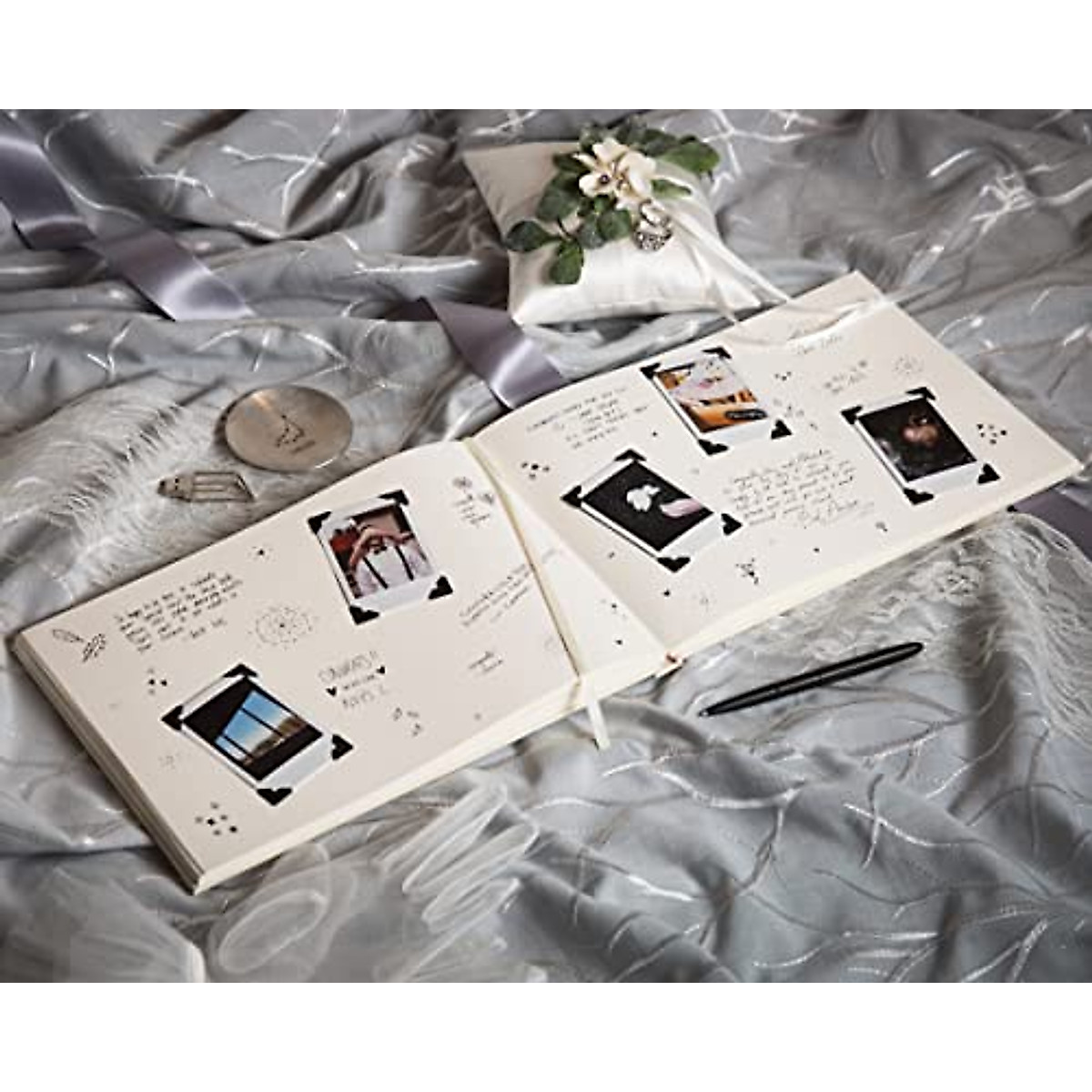 MUUJEE Personalized Guestbook in Cream - Premium Custom Modern Guest Book for Wedding Reception, Birthday Party or Events w/Bookmark Blank Pages for Signing 11.5 x 8.5 inches