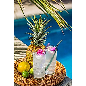 Hummingbird Glass Straws 9 inches x 9.5 mm Bermuda Tide Bent Reusable Straws (4 pack of Purple-Teal-Blue-Green)