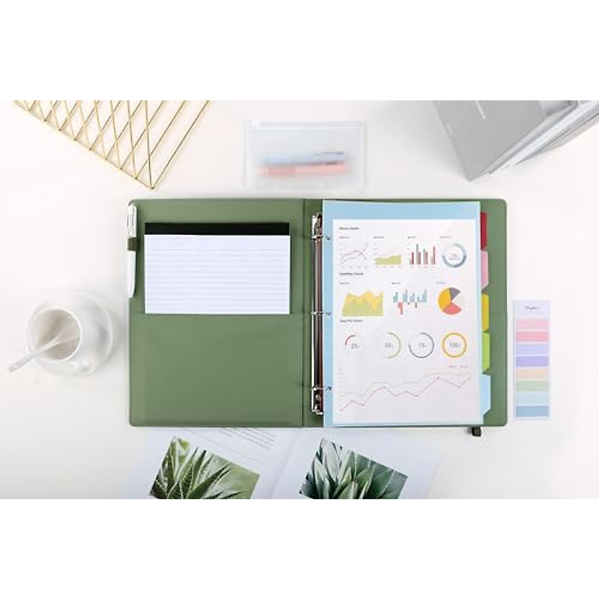 SKYDUE 3 Ring Binder with Clipboard, 1 Inch Binder, 13.2" × 10.2" PU Clipboard Binder with Notepad & 5 Dividers with 10 Pockets, Labels, Clipboard Folder Great for School Office (Fit A4/Letter Size)