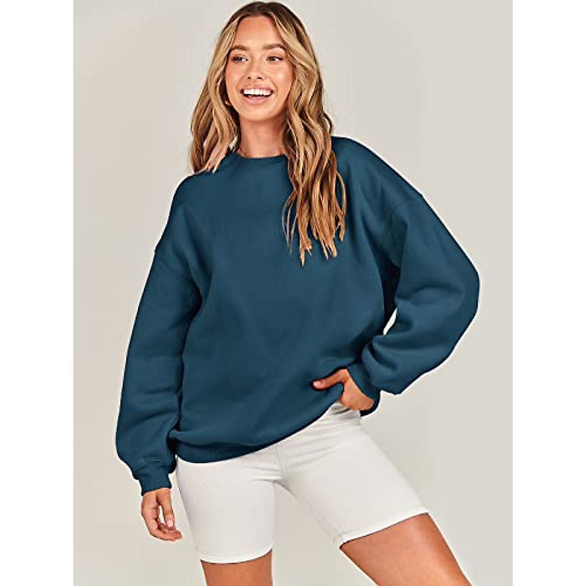 ANRABESS Womens Oversized Fleece Pullover Sweatshirts Teen Girls Crewneck Casual Loose Hooded Sweatshirt Fall Outfit Trendy Preppy Clothes 1019anlan-S Deep Blue