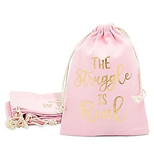 Sparkle and Bash Pink Drawstring Hangover Kit Gift Bags for Bachelorette Party Favors (5 x 7 In, 12 Pack)