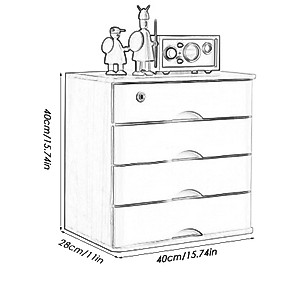 Desktop Storage Box With Drawers - Desktop File Cabinet, With Lock Wooden Flat File Cabinet Storage, Home Small Desktop Drawer Cabinet, Desktop Storage Cabinet/Data Cabinet ( Color : C , Size : 4 draw