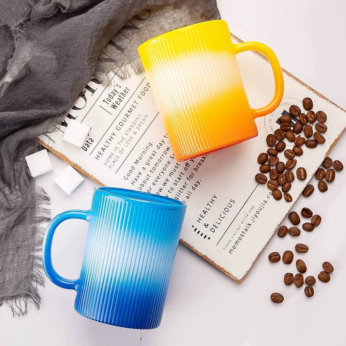 Claplante 6 Pack Coffee Mugs 11 oz Espresso Mugs with Handles, Tea cups with 6 Spoons, Drinking Glasses, Hot Chocolate Mugs, Cocoa Mugs, Mug Sets, Coffee Cups for Latte, Espresso Coffee, Juice, Tea