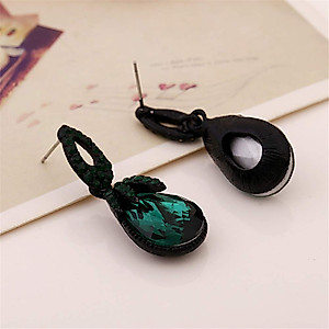 Vintage Rhinestone Dangle Earrings for Women Girls Dark Green Teardrop Crystal Drop Statement Huggie Studs Retro Boho Earring Luxury Birthday Wedding Party Jewelry
