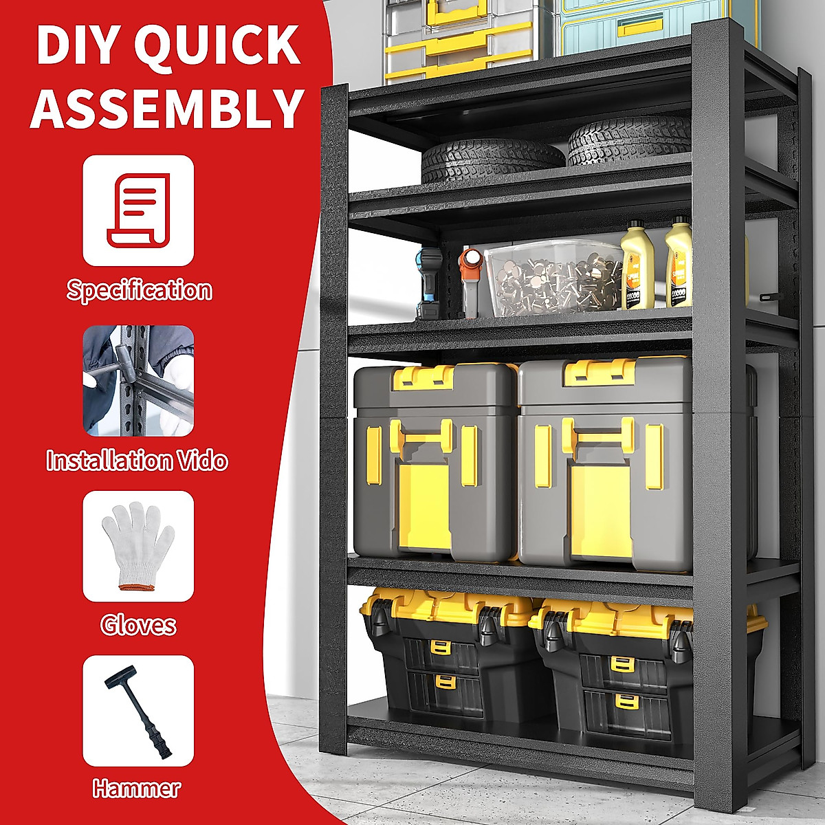 Garage Storage Shelves,72*35.4*15.7"Garage Shelving 2000lbs Heavy Duty Adjustable Steel Shelves 5 Tier Metal Shelf Organizer Storage Racks Tool Shelf and Industrial Shelving Warehouse Garage Unit