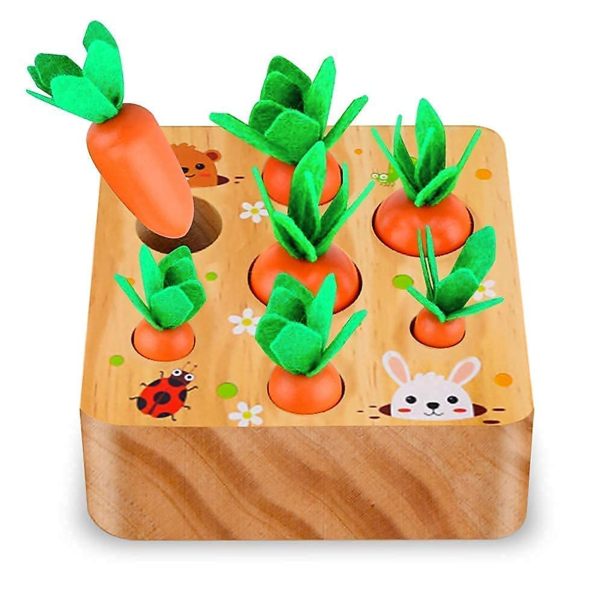SKYFIELD Wooden Carrot Harvest Game & Shape Puzzles Gifts Toys for Boys Girls 3 4 5 6 Years Old, Color& Shape Educational Montessori Toys for Toddler Kids, Great Birthday Gift