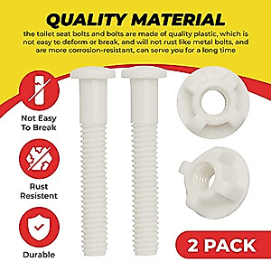 Universal White Plastic Toilet Seat Hinge Bolt Screw For Top Mount Toilet Seat Hinges, 2 Pack